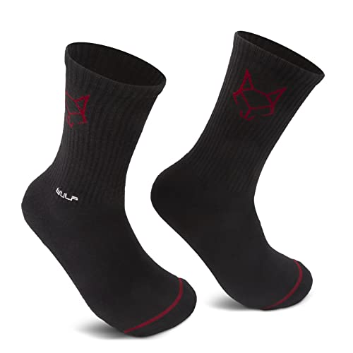 Wulf Wear Men’s Crew Sock in Cotton Cushion, Recreation Moisture Heavy & Active Wear Socks with Seamless Toe in Black