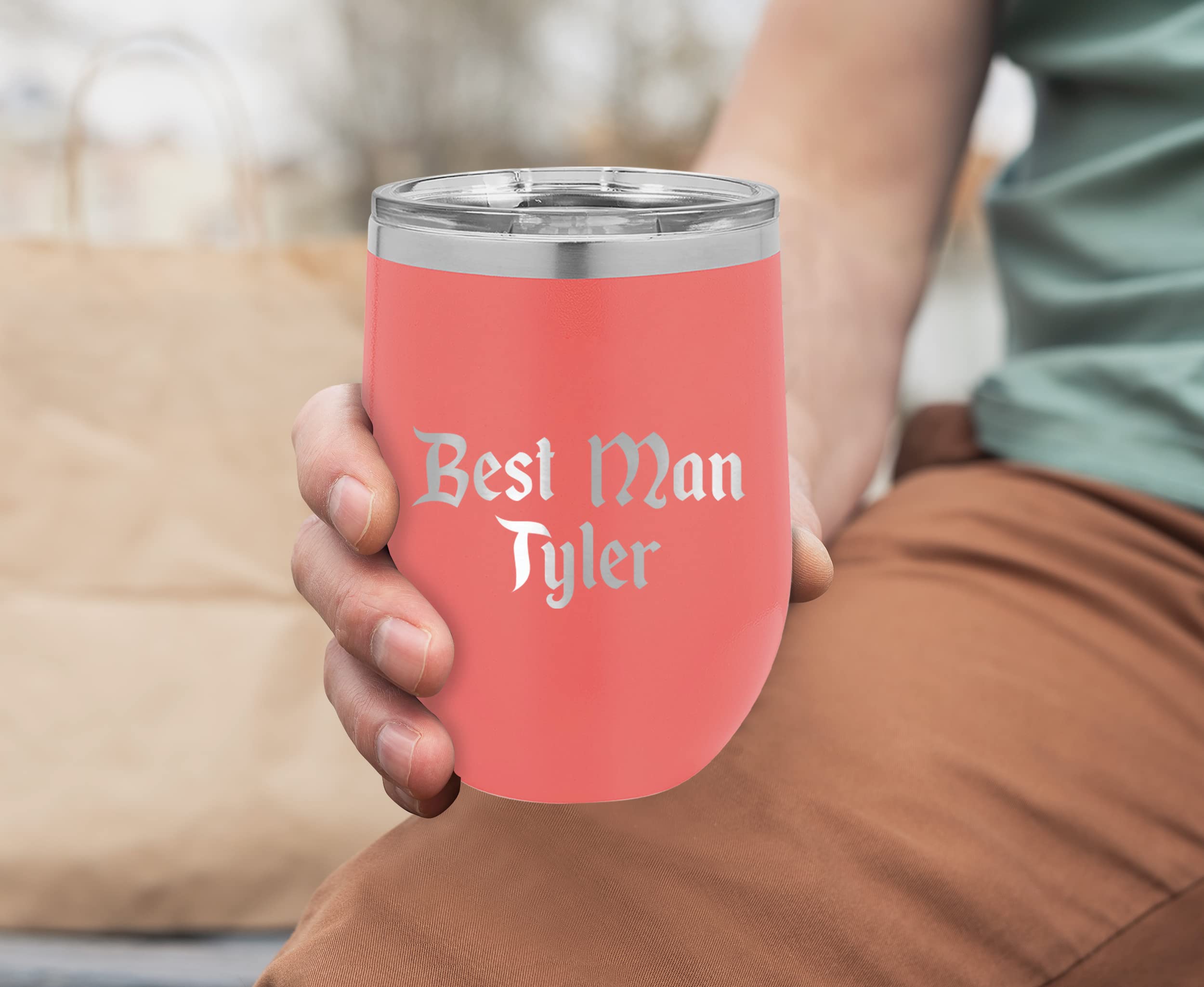 TEEAMORE Personalized Stemless Wine Cup 12oz Add Your Text Name Stainless Steel Vacuum Insulated Wine Tumbler With Lid Coral