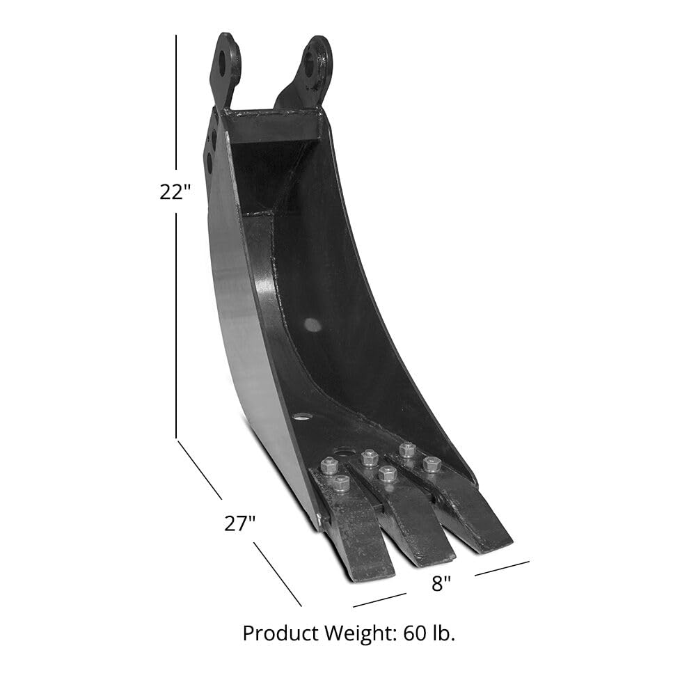 Titan Attachments 8in Wide Backhoe Bucket, 3-Carbon Steel Teeth, Hydraulic Tilt Backhoe & Excavator Attachment