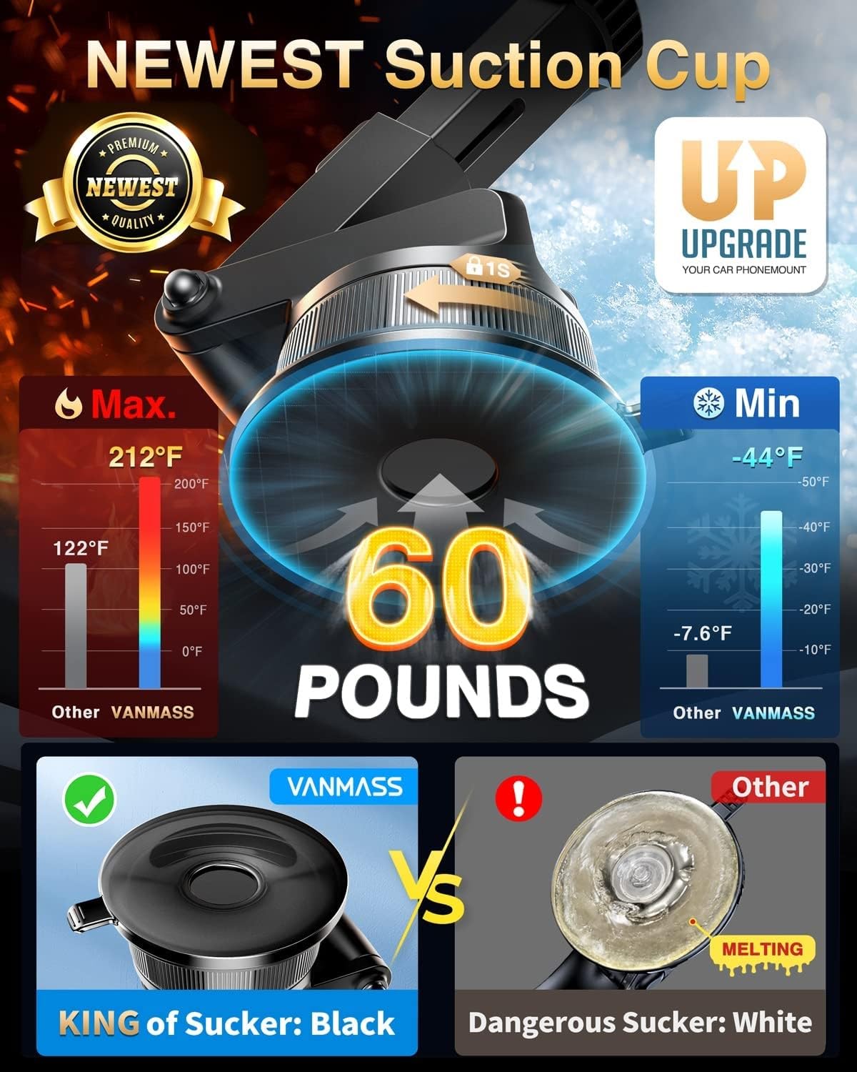 VANMASS [2023 Upgraded Car Dashboard Phone Holder Mount [Super Suction Cup] Compatible for iPhone 13 Pro Max 12 11 X Xr 8 7 Plus Mini Se Universal Cell Phone Windshield Vent Handsfree Cradle,Bronze