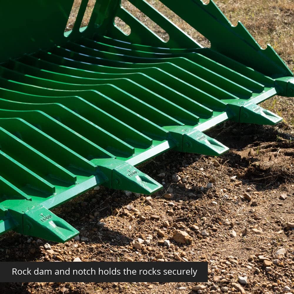 Titan Attachments 60in Fine Grade Skeleton Rock Bucket with Teeth for John Deere Loader with Hook and Pin Connection