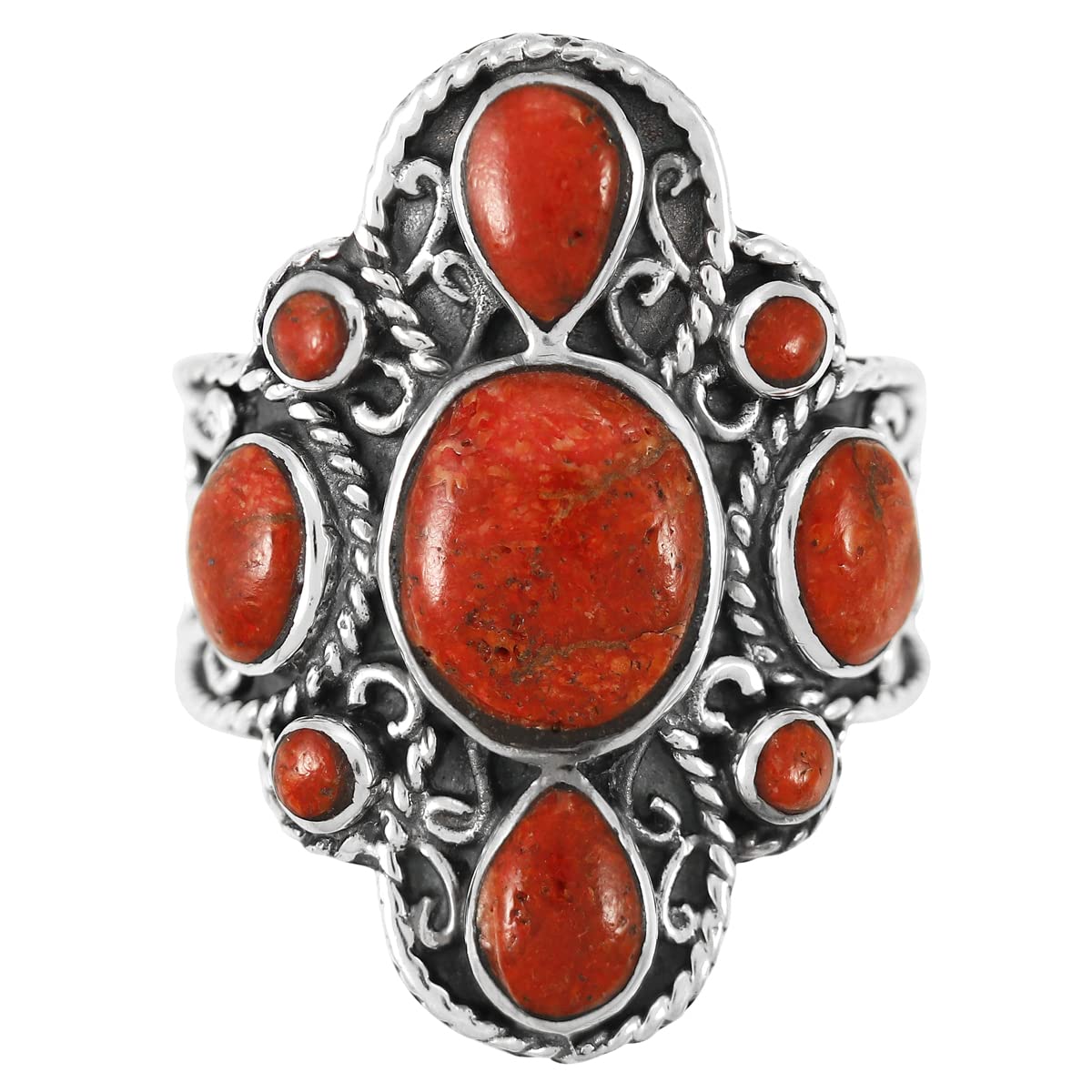 Turquoise Network Coral Ring Sterling Silver 925 Genuine Gemstones Size 6 to 11 (10)