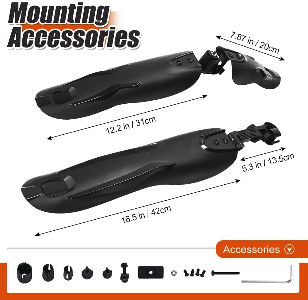 Winmoom Adjustable Bike Fender Set for 22"/24"/26"/27.5",3 Parts-Universal Full Cover Thicken Widen, Front/Rear Mud Guards Fit for MTB Mountain Road Bike
