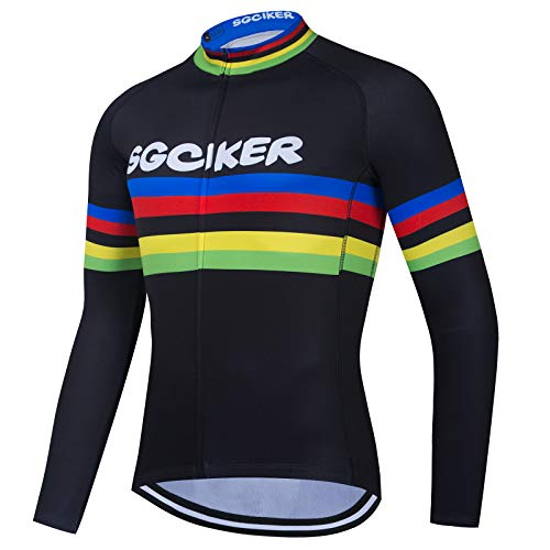 SGCIKER Mens Thermal Fleece Cycling Jerseys, Winter Long Sleeve Warmer Bike Jacket Cycle Coat (Black, Large)