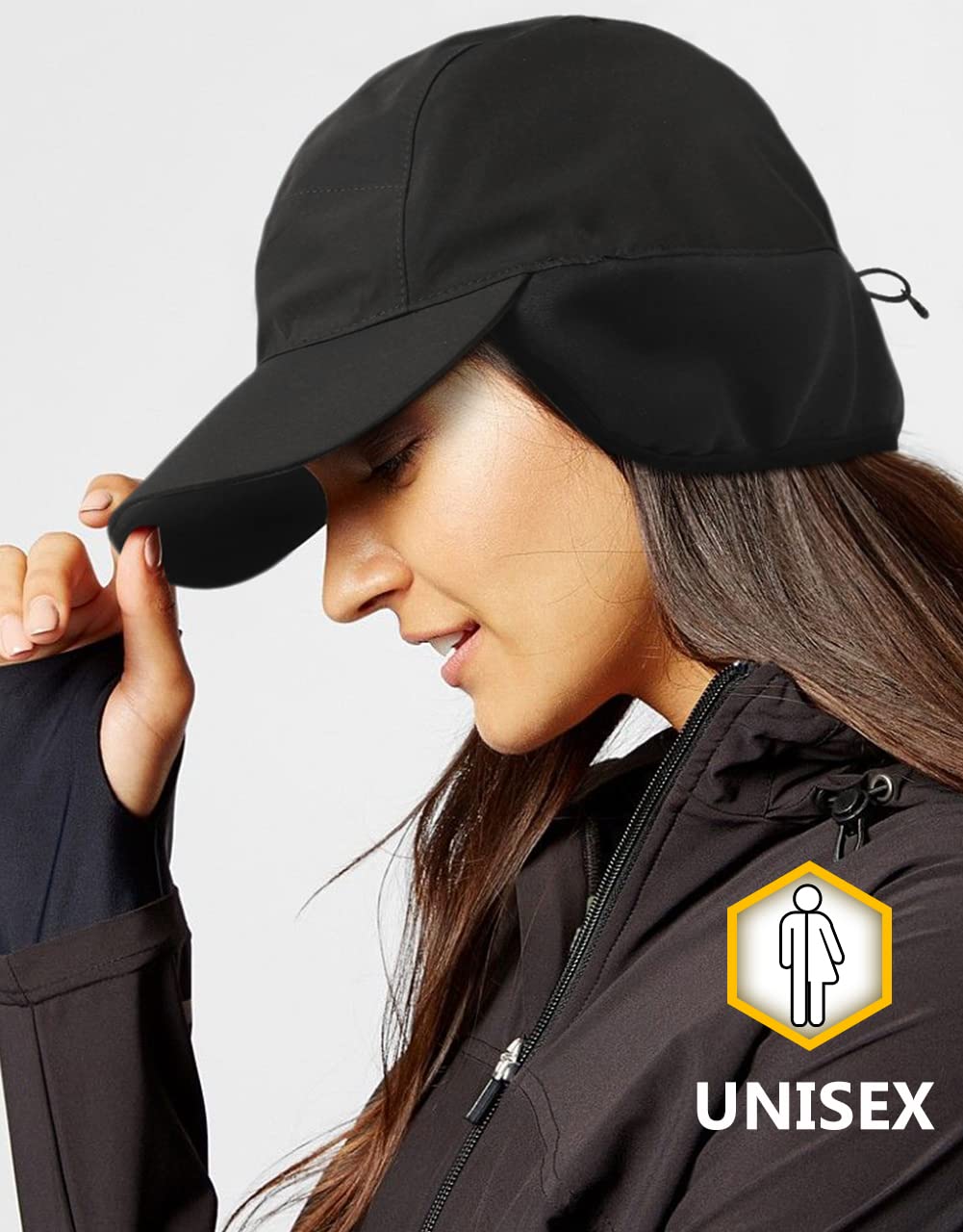 Womens Winter Baseball Cap Fleece Lined Ball Cap for Men Warm Waterproof Adventure Hat Lightweight Adjustable Hiking Cap Black