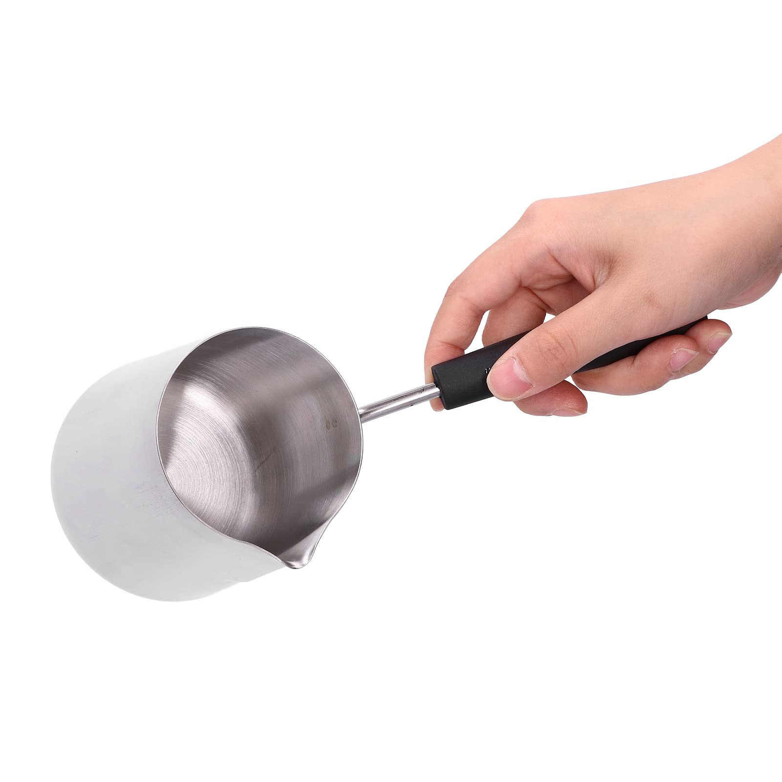 Turkish Coffee Pot, Stainless Steel Butter Milk Warmer Mini Saucepan with Heat Resistant Handle Chocolate Melting Pot for Stove 20 OZ (4.5 x 3.6 x 3.6inch)