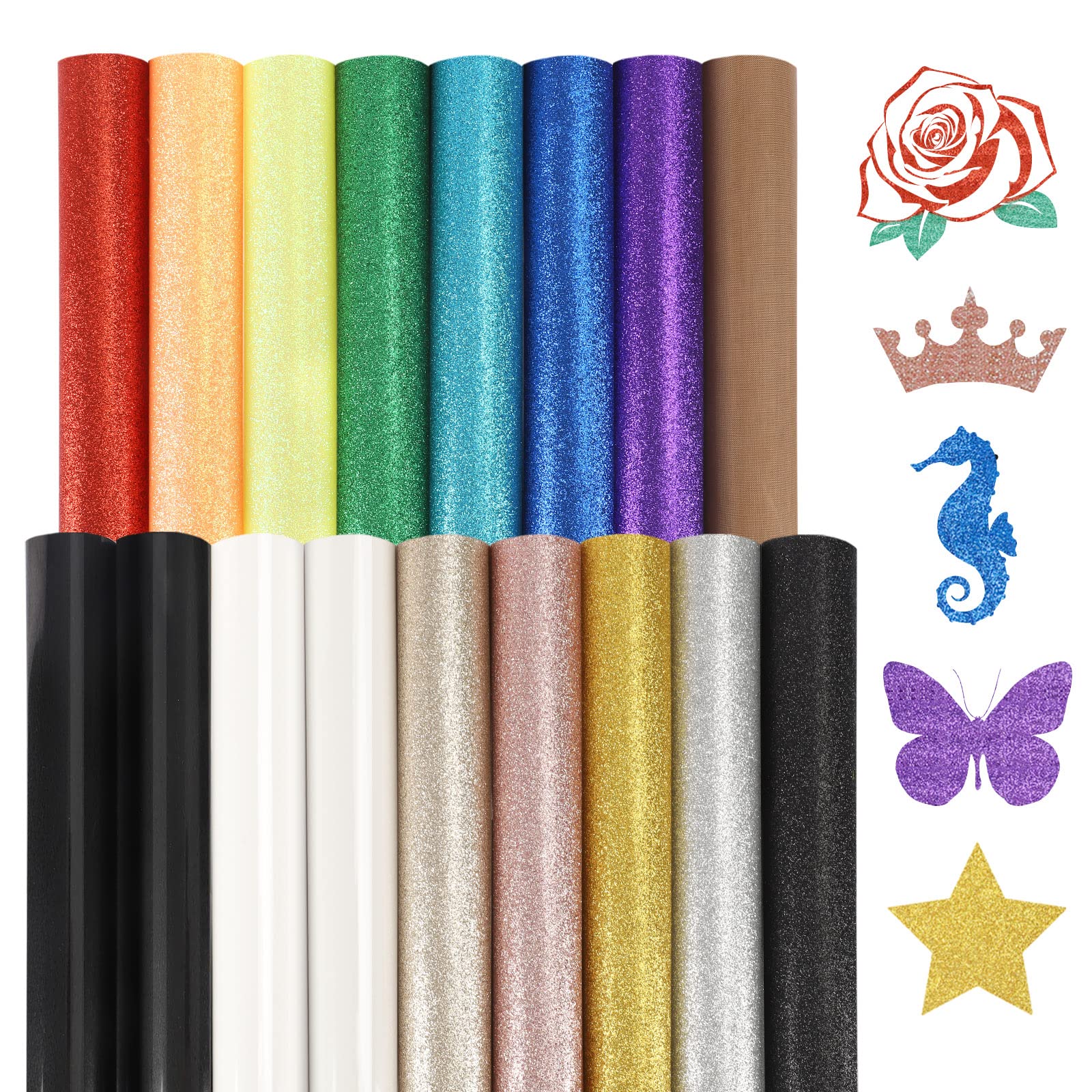 SGHUO 16 Pack Glitter HTV Heat Transfer Vinyl