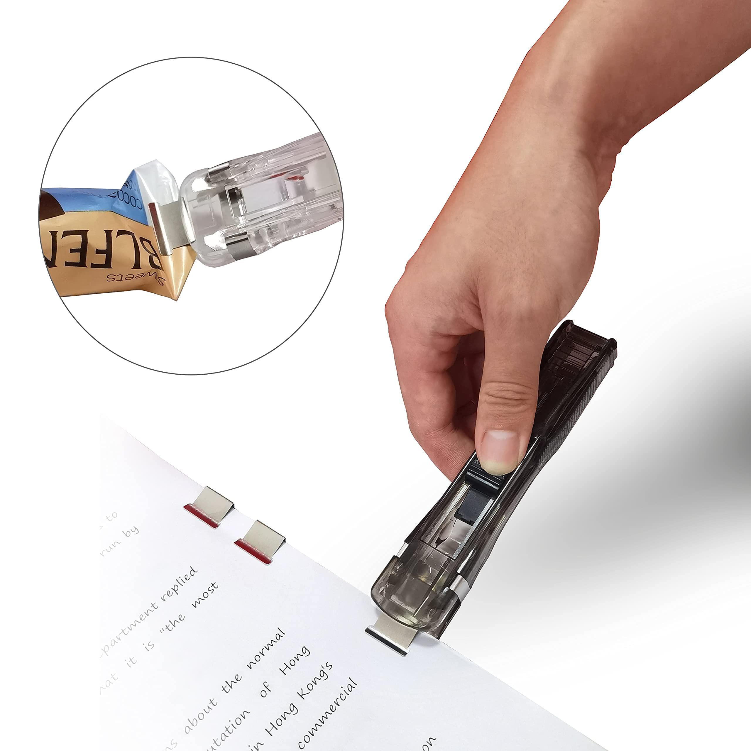 Wonderbooom 2 Pack Portable Handheld Paper Clam Clip Dispenser Large Size with 50 Stainless Steel Metal Refill Clips,Fast Paper Clipper for Desk Document Office Home School