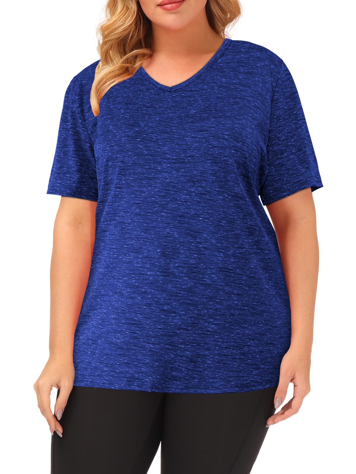 Uoohal Plus Size Workout Yoga Tops for Women Athletic Active Short Sleeve Tee Shirts 34# Blue 2X
