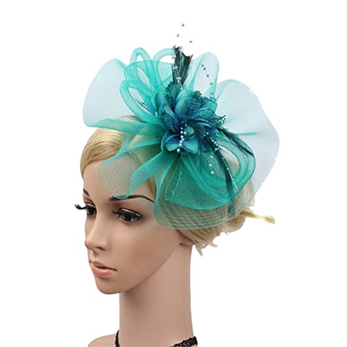 Women Feather Mesh Floral Headband Hair Clip Accessories Band Cocktail Party Hat Wedding Bride Accessories Orange One Size