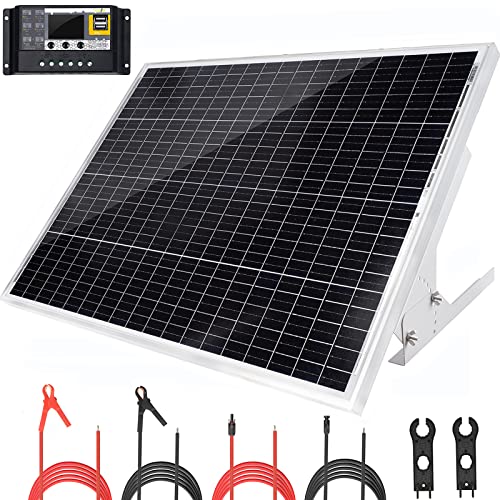 YAARZAR 100 Watt 12V Solar Panel Kit with Adjustable Solar Panels Tilt Mount Brackets and 30A 12V/24V PWM Solar Charge Controller for 12V Battery RV Boat Homes and Any Off-Grid Applications