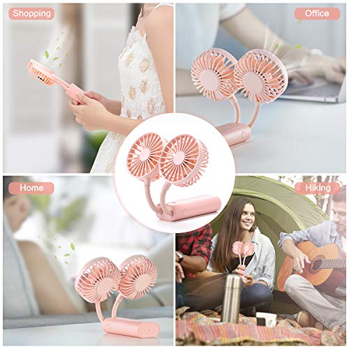 SmartDevil Small Handheld Fan,Dual Head Fan, 2-in-1 Multi-Purpose Small Fan, Mini Personal Fan, Small Desk Fan, 3 Speeds Adjustable,With 3000mAh Battery Portable Fan for Travel, Office, Home, Pink