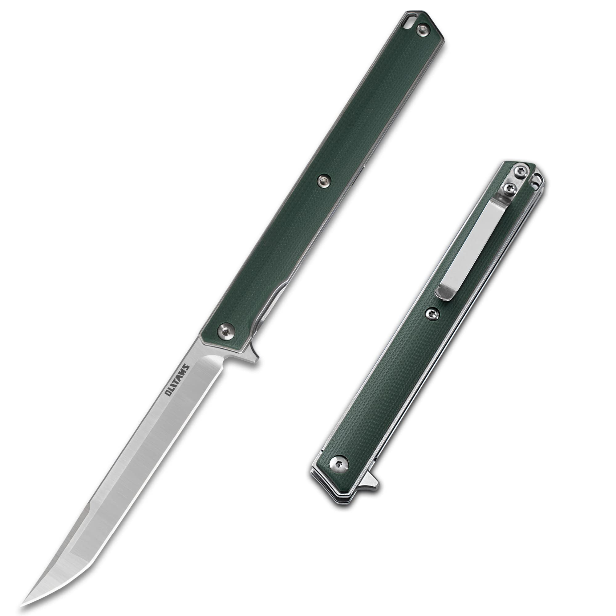 OLITANS G022 Folding Pocket Knife, EDC Flipper Knife, 3.5inche Satin Blade, Ball Bearing, Liner Lock, G10 Handle, Deep Carry Pocket Clip 2.08oz (Army green)