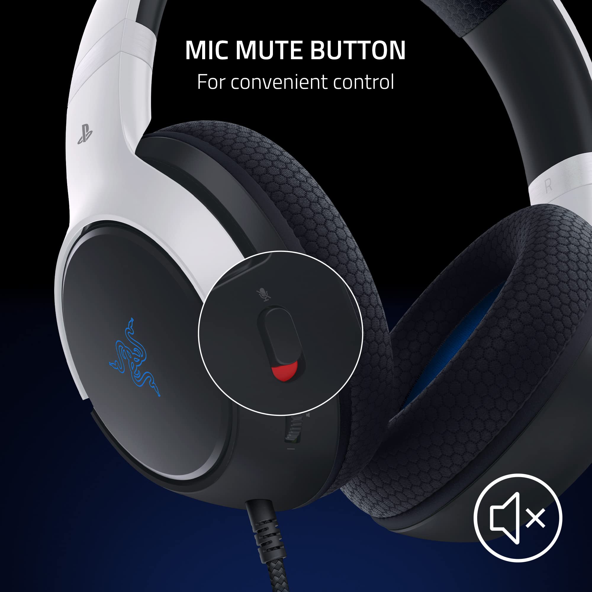 Razer Kaira X Wired Gaming Headset for PlayStation 5 / PS5, PS4, PC, Mac, Mobile: 50mm Drivers - HyperClear Cardioid Mic - Memory Foam Cushions - On-Headset Controls - White & Black