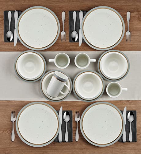Pfaltzgraff Ezra Speckled 16 Piece Dinnerware Set, Service for 4, Grey Banded