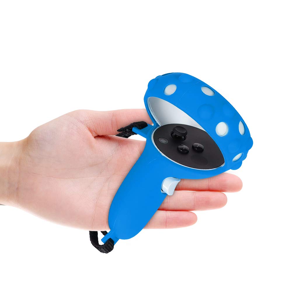 TUTUO Grip Cover for Oculus Quest 2 Touch Controller Accessories, Silicone Anti-Fall Protector with Adjustable Hand Strap(Blue)