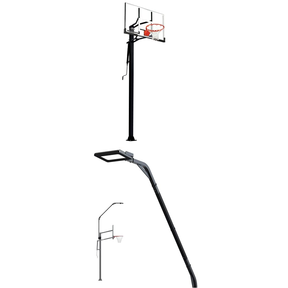 Silverback In-Ground Basketball Hoops,Adjustable Height Tempered Glass Basketball Goal Backboard & Pro-Style Flex Rim with Silverback LED Basketball Hoop Light