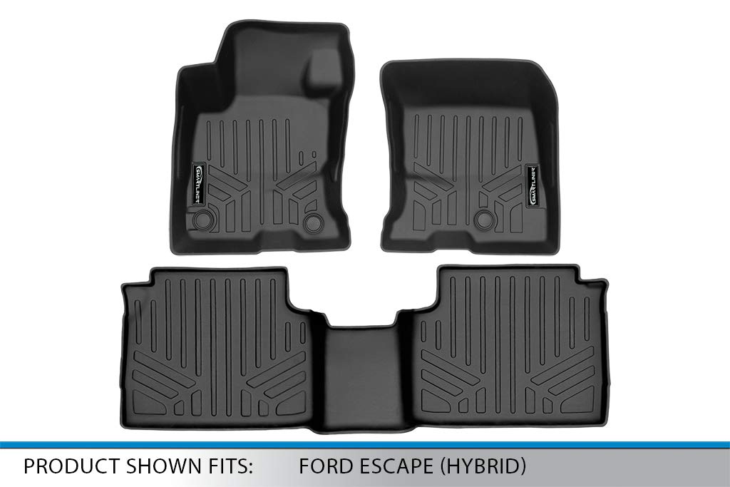 SMARTLINER All Weather Custom Fit Floor Mats 2 Row Liner Set Black Compatible with 2020-2023 Ford Escape (Hybrid Models Only)