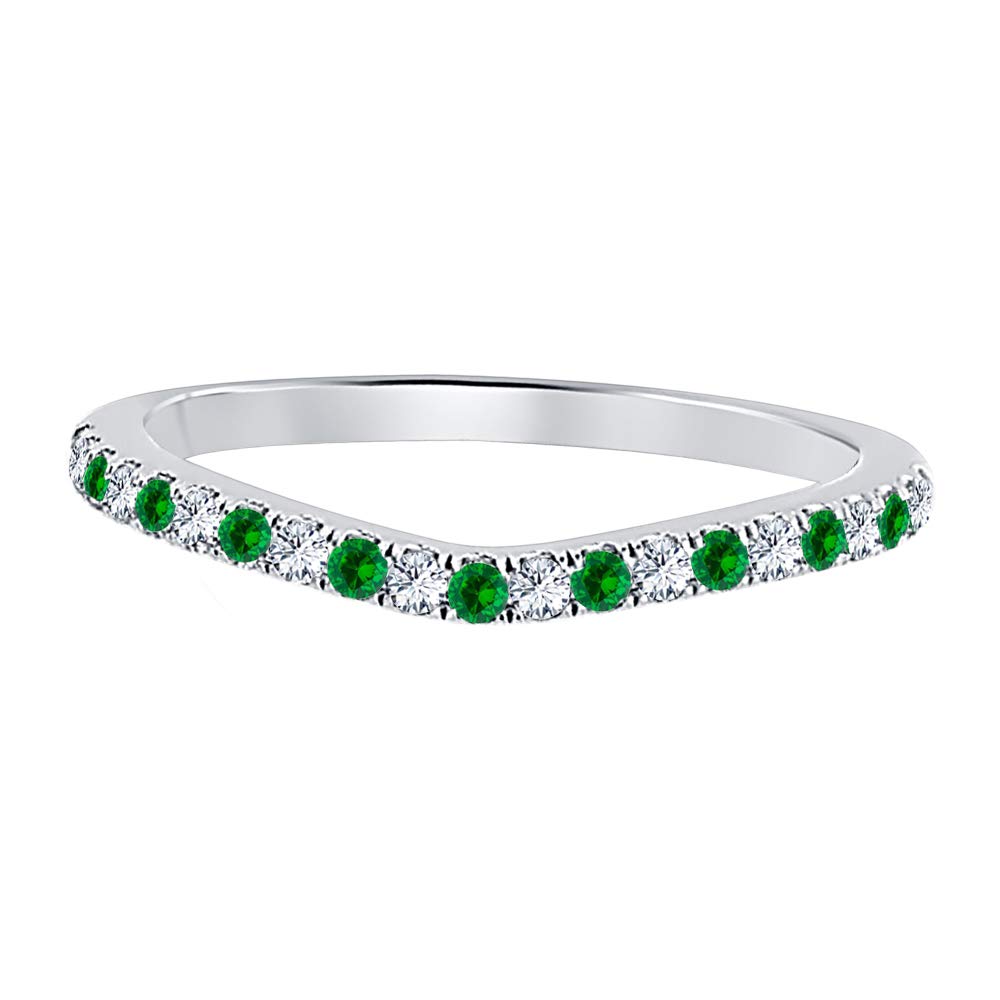 Round Cut Emerald & Diamond Half Eternity 14k White Gold Plated Wedding Cuvred Band Ring for Women