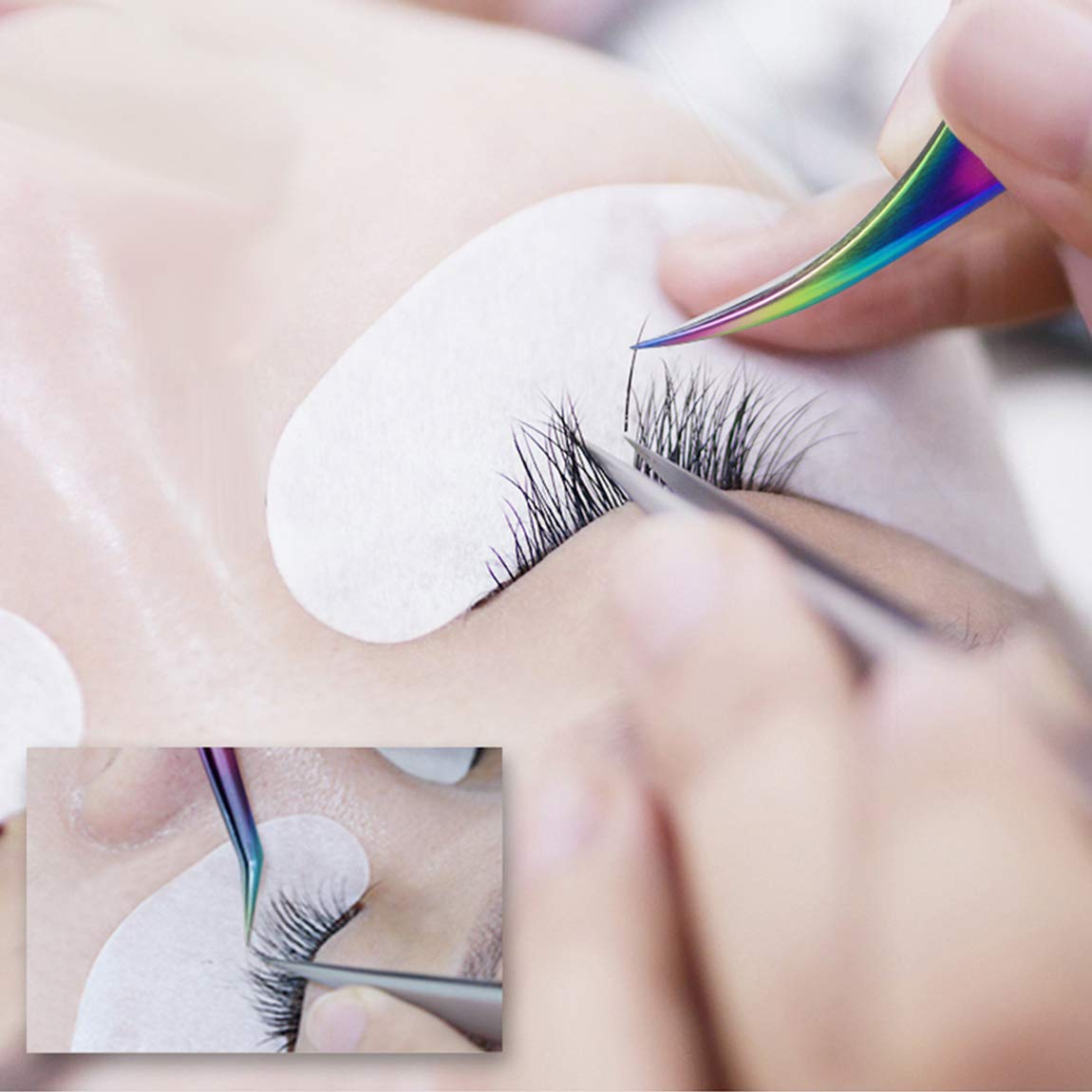 Rainbow Lash Tweezers Kit Tweezers for Eyelash Extensions Nail Art Ingrown Hair Craft Work Anti-Static Precision Stainless Steel Tweezers 5 Pcs