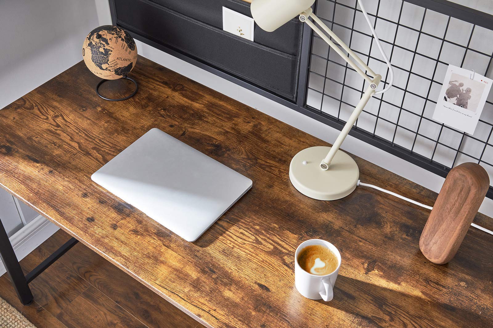VASAGLE Computer Desk, 53.9 Inches Long Study Writing Desk for Home Office with Grid Board and Fabric Storage Bags, Industrial Style PC Laptop Table, Steel Frame,Rustic Brown and Black ULWD063B01