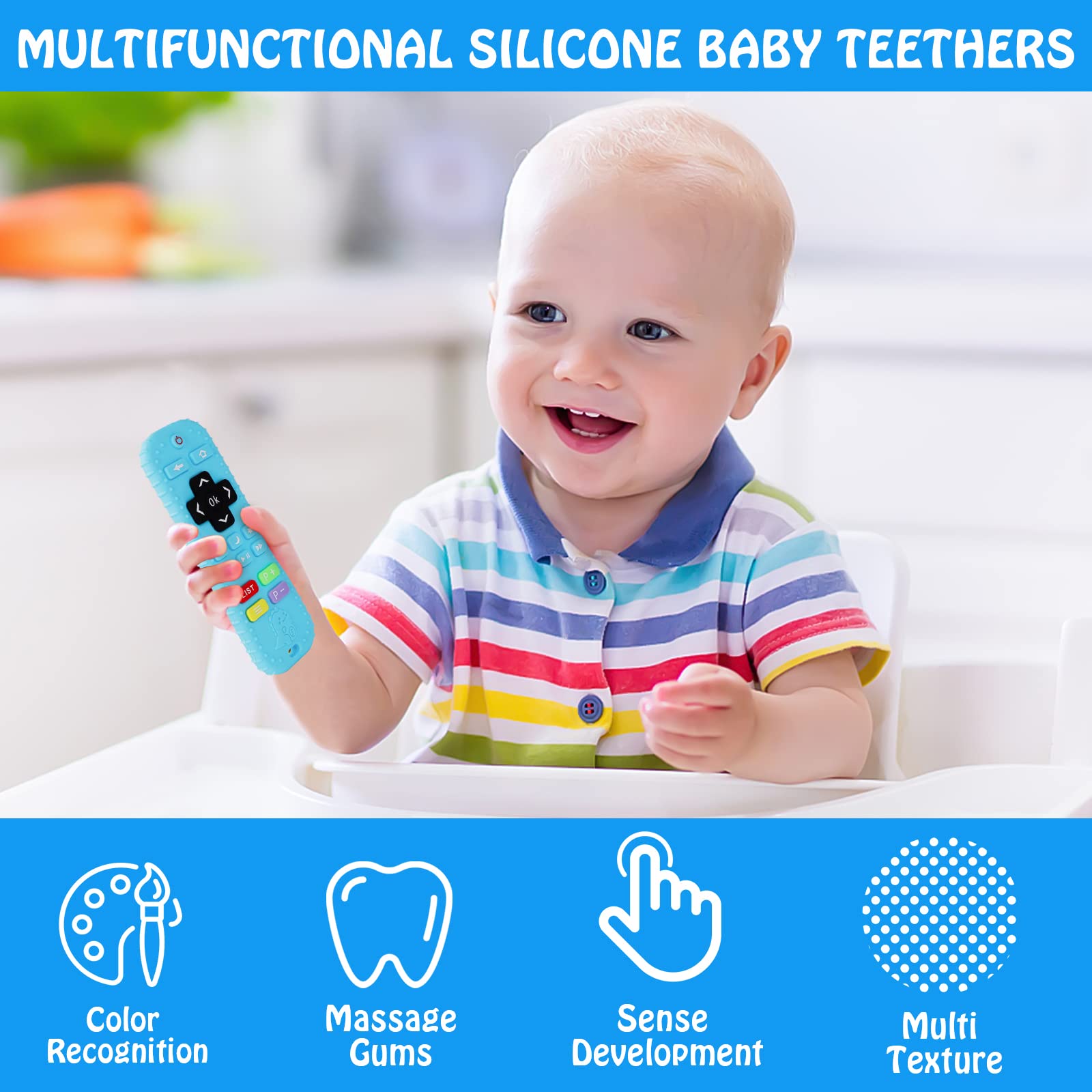 Teething Toys (4 Packs) - Tinabless Infant Dinosaur Teether Set, Natural Organic Freezer Safe for Infants and Toddlers, Silicone Baby Teethers