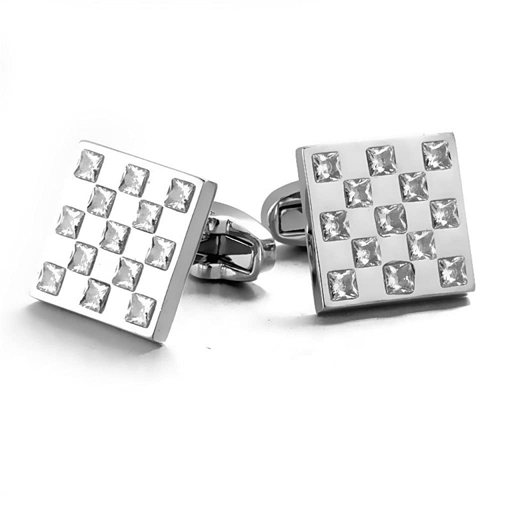 Zircon Cufflinks Business French Shirt Generous Cuffs Copper Oxidation Resistant and Durable (Color : Silver, Size : As Shown) (Silver As Shown)