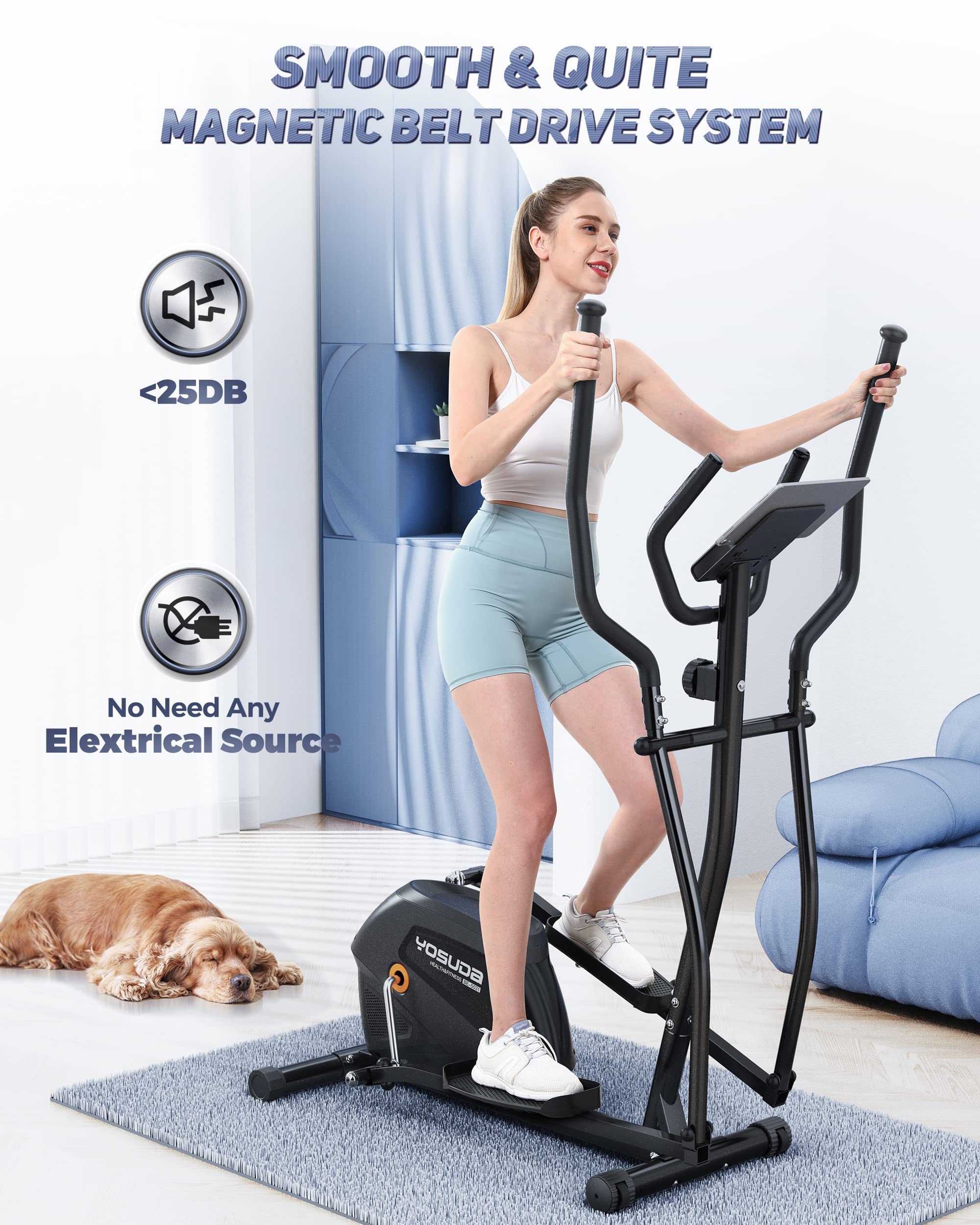 YOSUDA Compact Elliptical Machine - Elliptical Machine for Home Use with Hyper-Quiet Magnetic Drive System, 16 Levels Adjustable Resistance, with LCD Monitor