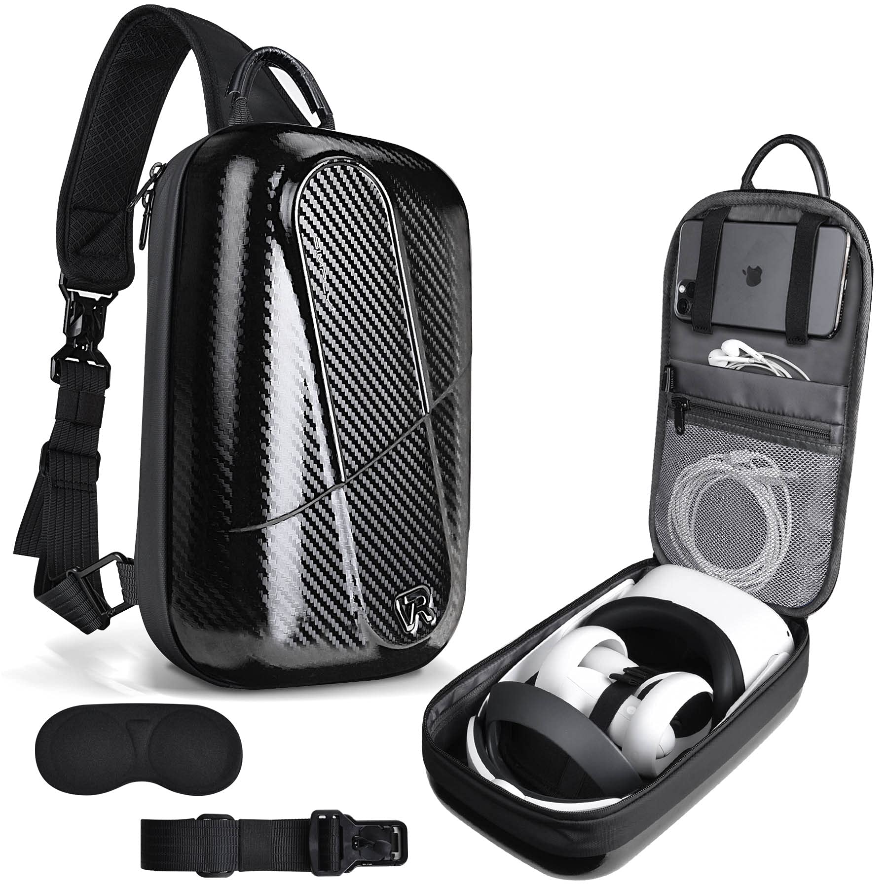SIMPLY + Detachable Case for Oculus Quest 2/Elite Strap Hard Case VR Gaming Headset/Touch Controllers Accessories, Carrying Case for Oculus Quest 2 Bag, Accessory Bundle Case for Travel&Storage-Black