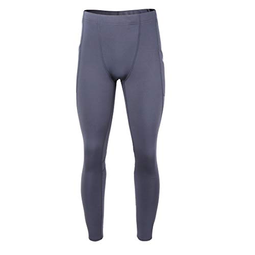 Tomic Men's Compression Leggings Sports Tights Yoga Workout Fleece Lined Thermal Base Layer Pants Side Pockets Gray XL