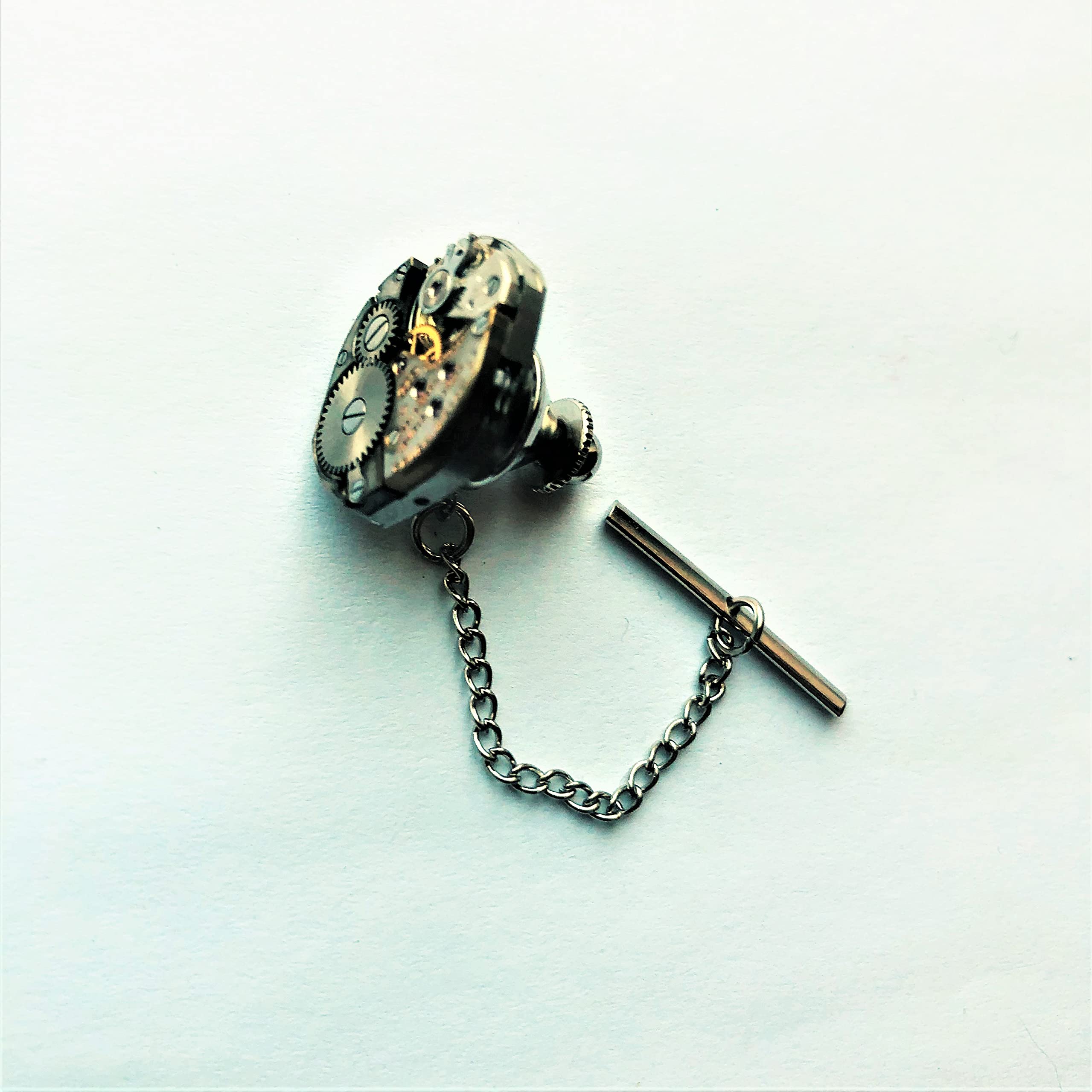 Steampunk Tie Tack Vintage Swiss Watch Mechanics Victorian Gift for men Father's Gift Groom Black Tie Wedding