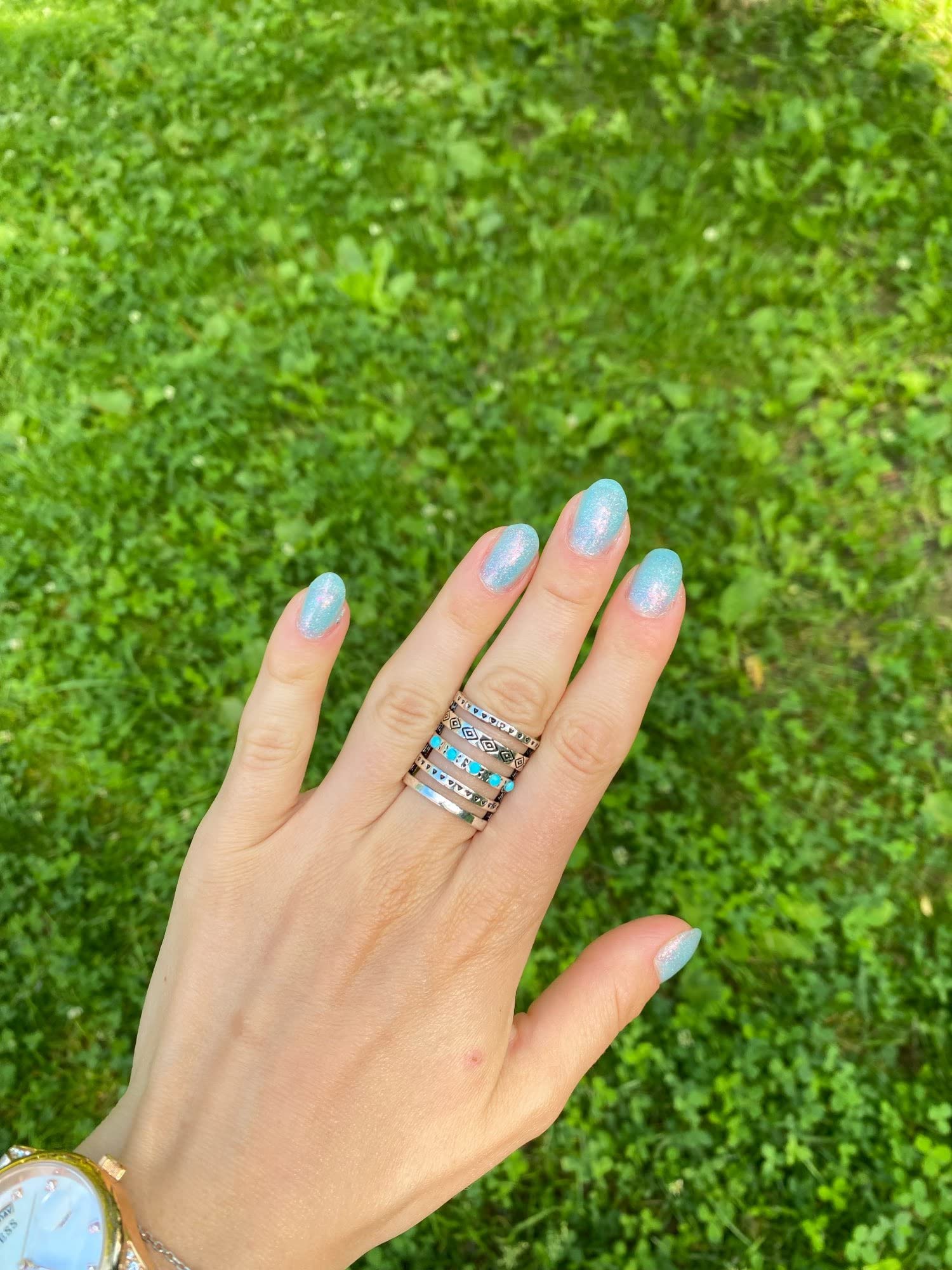 Western Ring For Women, Turquoise Boho Cool Vintage Chunky Band Bohemian Statement Rings For Men (green boho, 8)