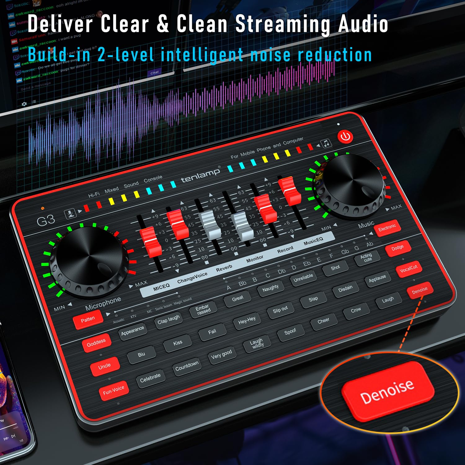Podcast Microphone Sound Card Kit,Professional Studio Condenser Mic&G3 Live Sound Mixer/Voice Changer/Audio Interface for Streaming Recording/Singing/Tiktok/YouTube/PC