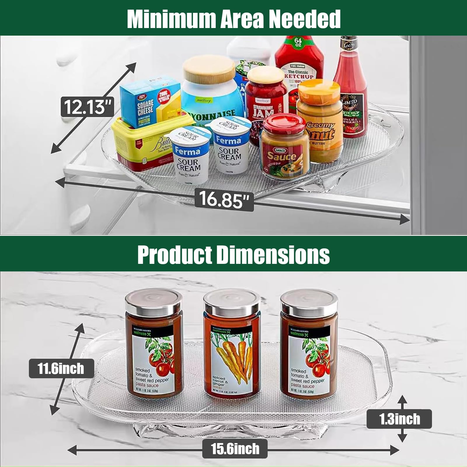 Square Lazy Susan for Refrigerator,Clear Turntable Organizer,Rotating Lazy Susan Spice Organizer,Countertop Condiment Storage Rack for Kitchen Cabinet Pantry Table