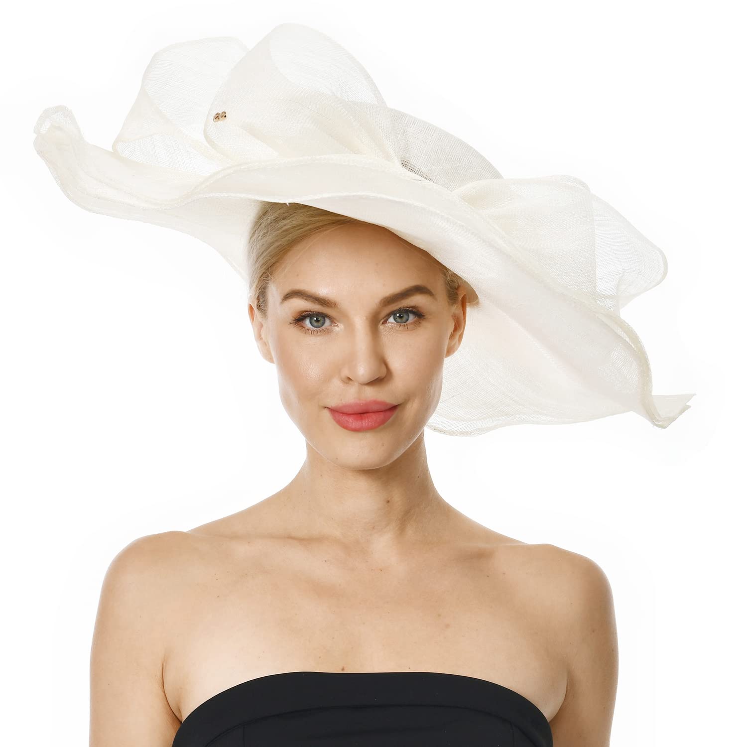 VINTAGEHAT Kentucky Derby Hats for Women - White Fascinator Large Brim Bowknot Church Summer Beach Sun Hat Off-white Small-Large