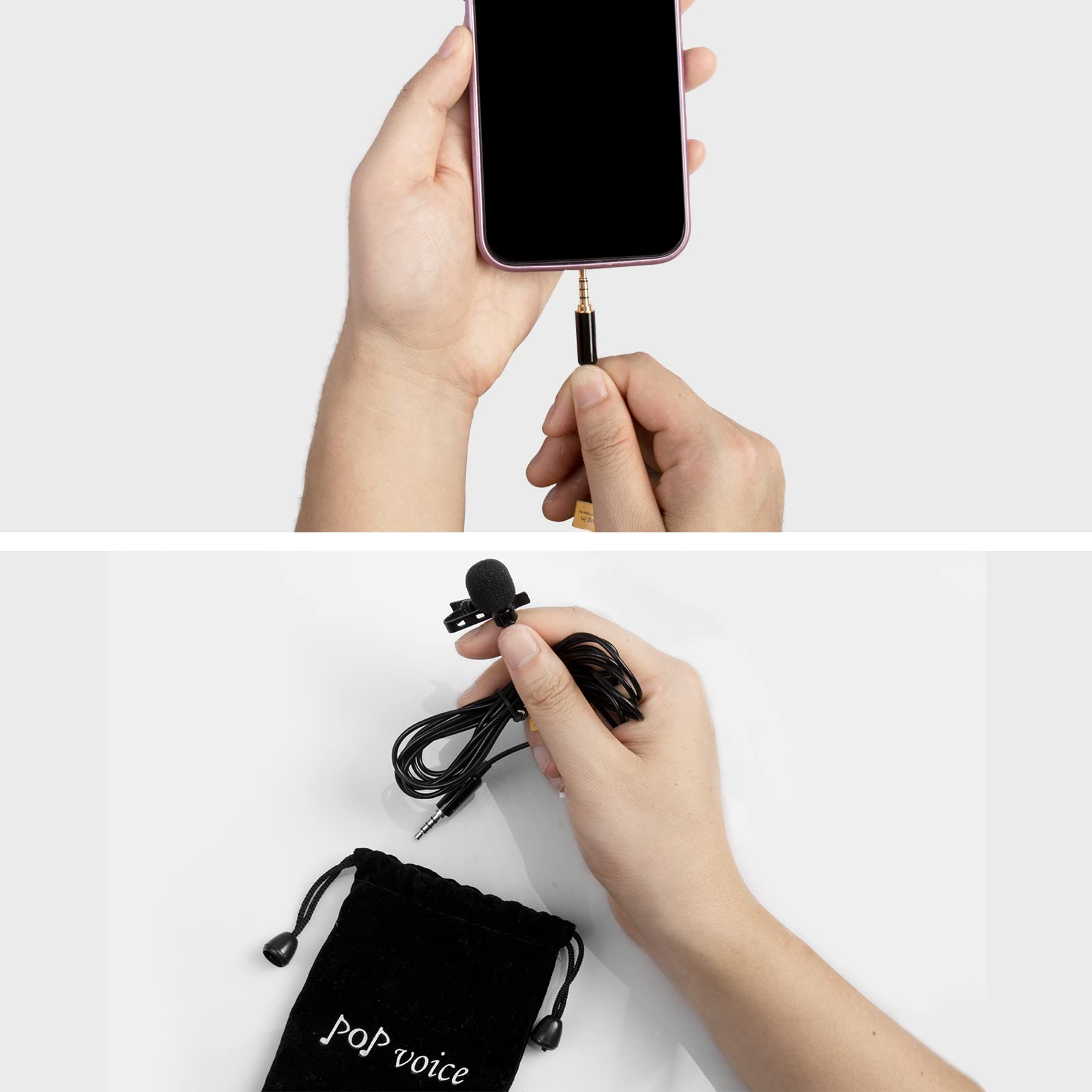 PoP voice 196” Single Head Lavalier Lapel Microphone Omnidirectional Condenser Mic for Apple iPhone Android & Windows Smartphones, Youtube, Interview, Studio, Video Recording, Noise Cancelling Mic