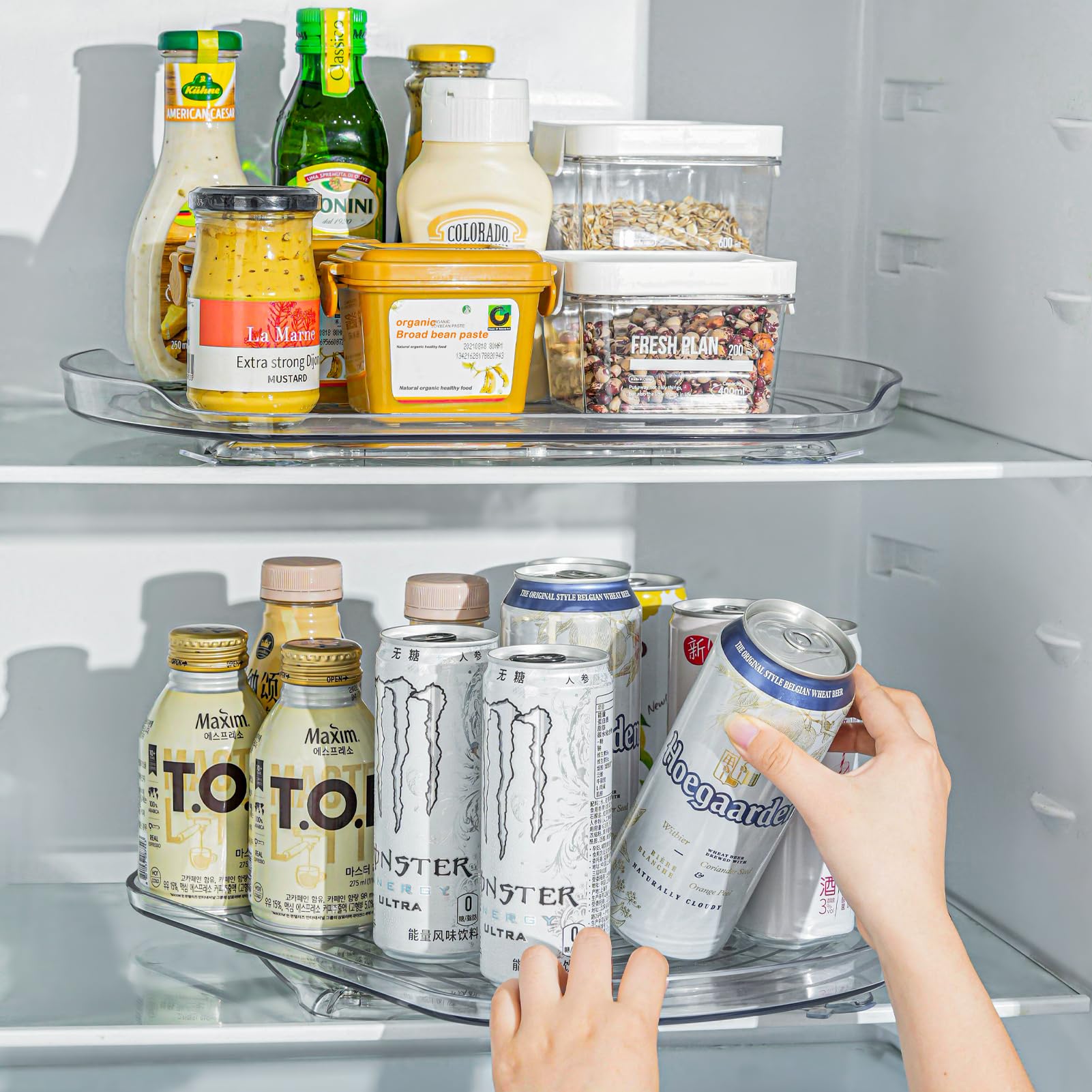 Square Lazy Susan Turntable Organizer for Refrigerator, 1PACK 15.7'' Clear 360° Rotate Rectangular Turntable Organizer for Fridge, Keep Your Fridge Neat and Organized with Long Lazy Susan Organizer