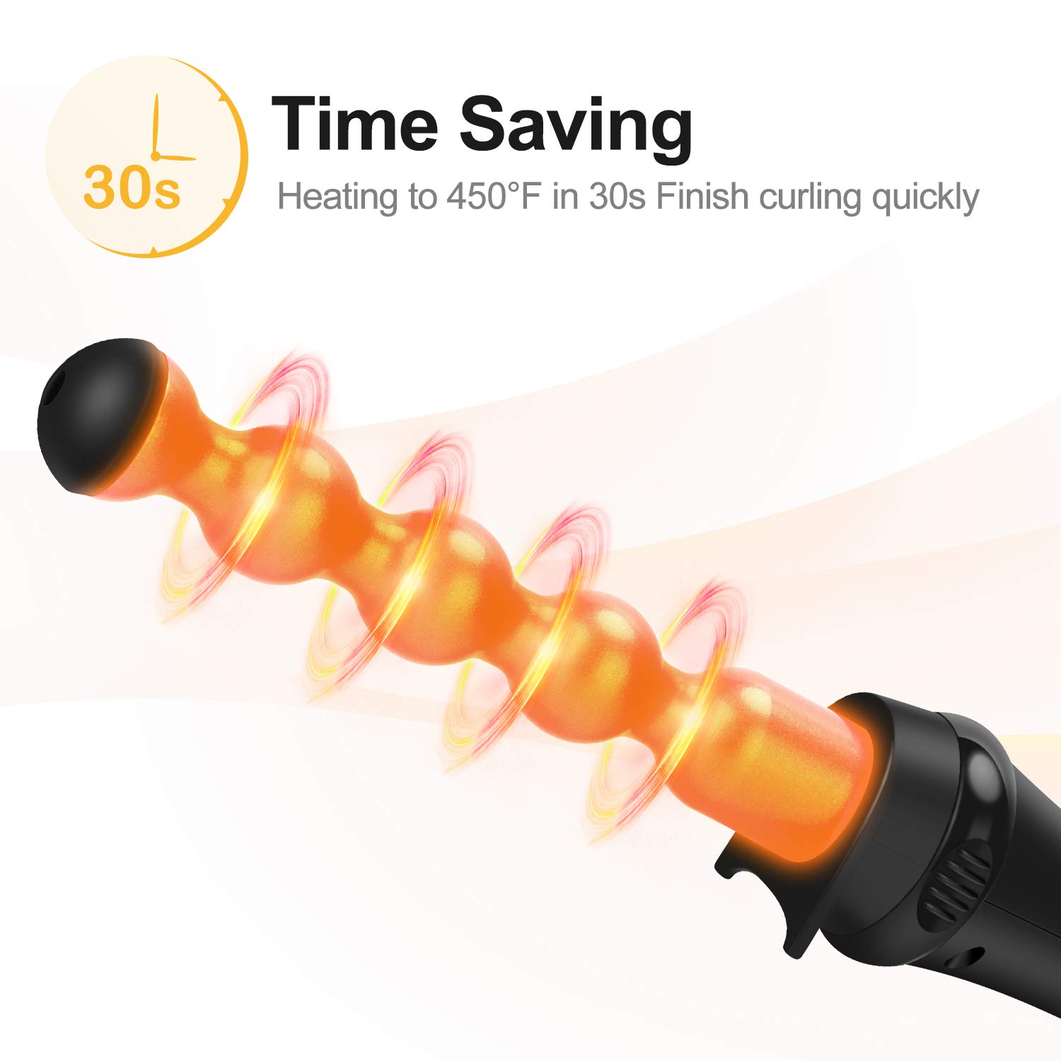Prizm 5 in 1 clampless Interchange Curling Iron Wand Set, LED Display, 11 Temp Settings, 0.6 to 1.25 Inch Tourmaline Ceramic Barrels, Hair Curler for Wavy/Bang/Ringlet/Spiral with Heat Resistant Glove