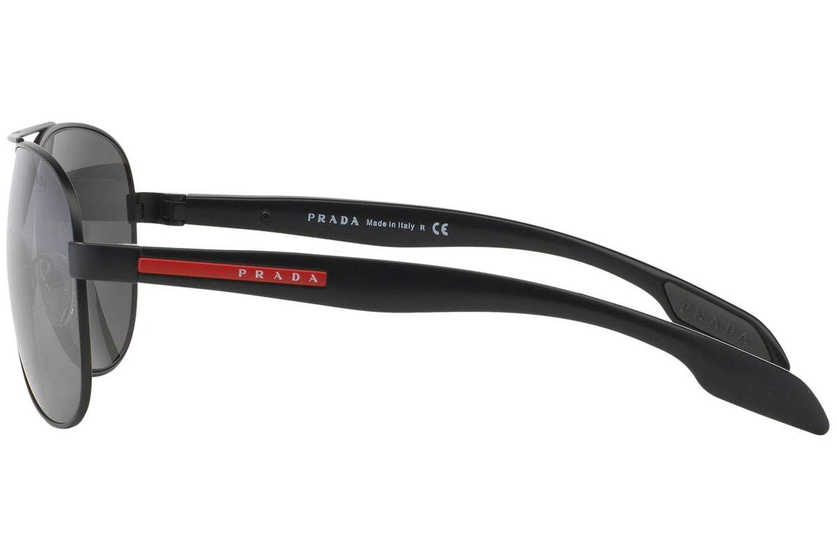 Prada Linea Rossa Lifestyle PS 53PS 1BO7W1 Black Demishiny Metal Aviator Sunglasses Grey Mirror Lens
