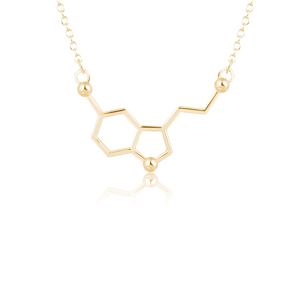 Silver Serotonin Molecule Pendant Necklace,Organic Chemistry Jewelry for Science Lovers,Gift for a Science Student (B:gold necklace)
