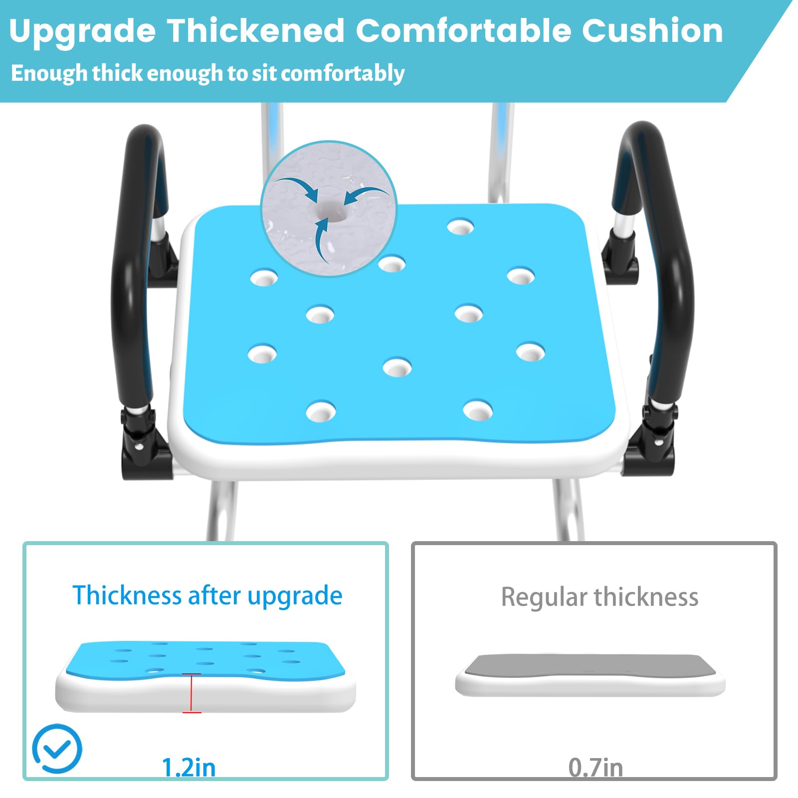 Shower Chair with Arms and Back 400 LB, Folding Shower Chair 5-Level Adjustable, Non-Slip Feet Shower Seat, for Elderly,Handicap,Disabled, Seniors & Pregnant