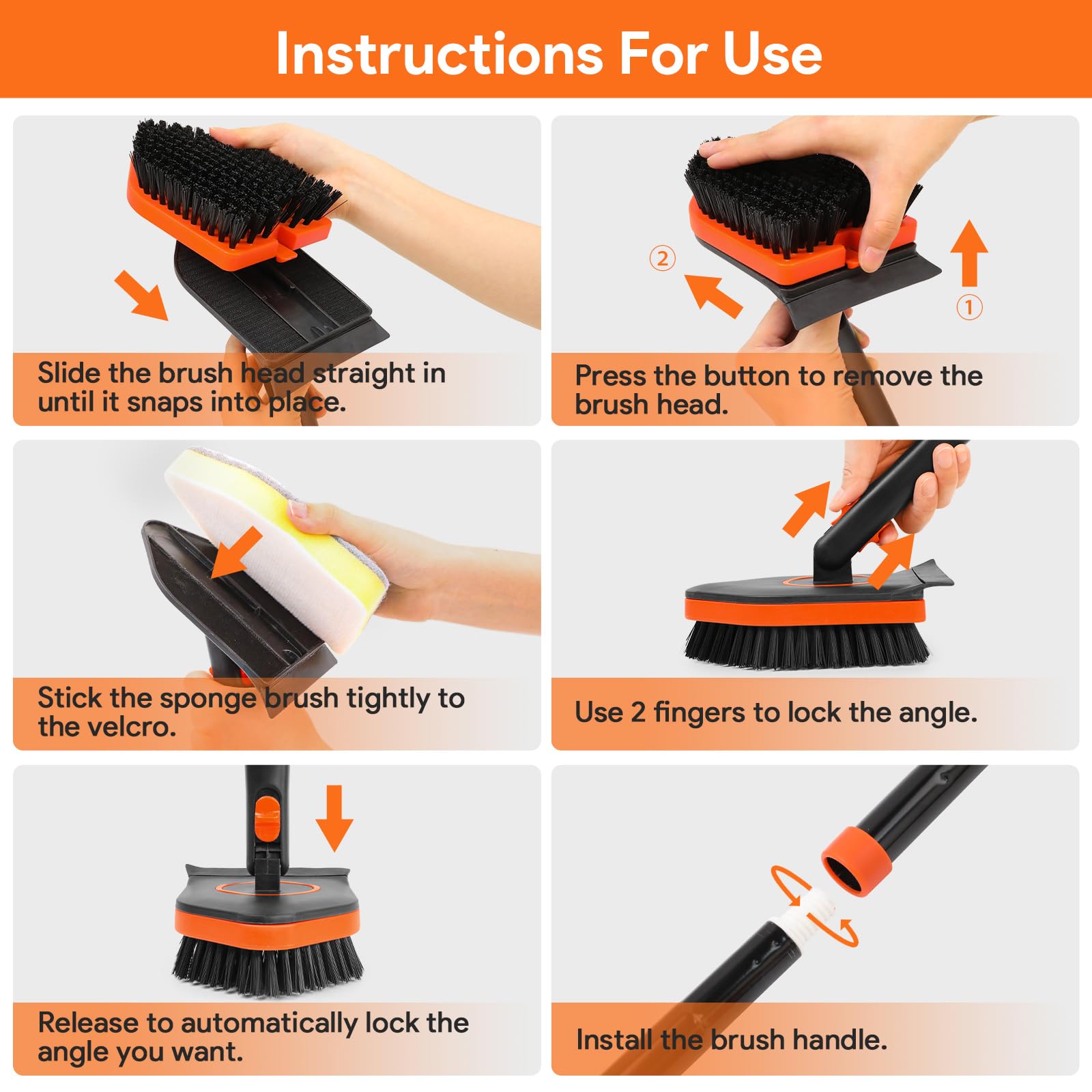 Shower Cleaning Brush, Shower Scrubber for Cleaning with Long Handle Squeegee Brush Stiff Bristles Scrub Brush for Cleaning Bathtub Shower Bathroom Kitchen Toilet Wall Glass Tub Tile Sink