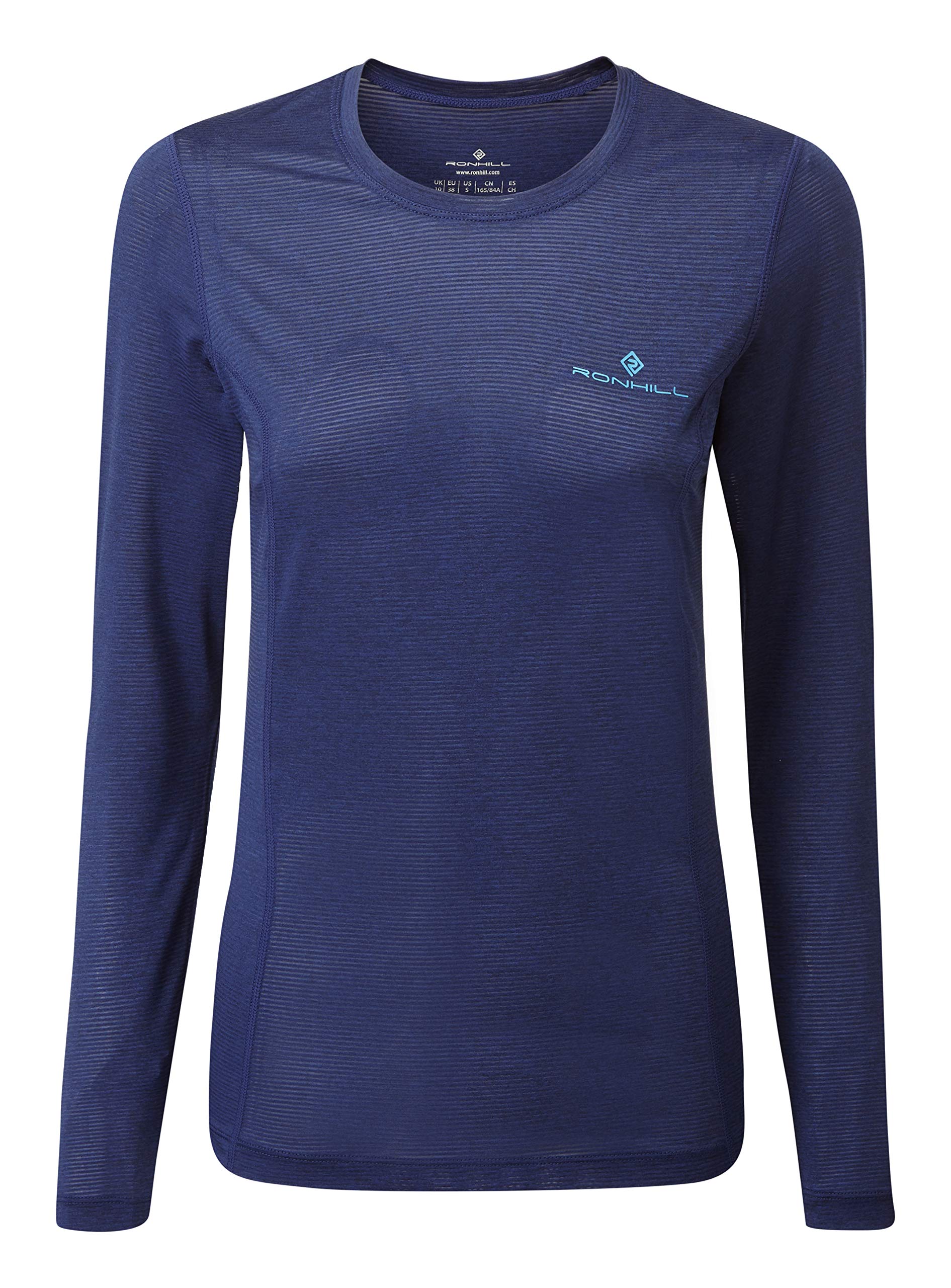 Ronhill Womens Tech L/S Tee, DeepNavyMarl/SpaGreen, 10