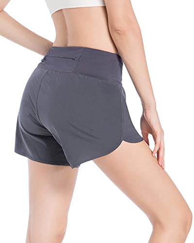 VAYAGER Women's 4 Inches Running Shorts with Liner-Lightweight,Back Zipper Pockets for Workout,Athletic and Outdoors(Grey XL)
