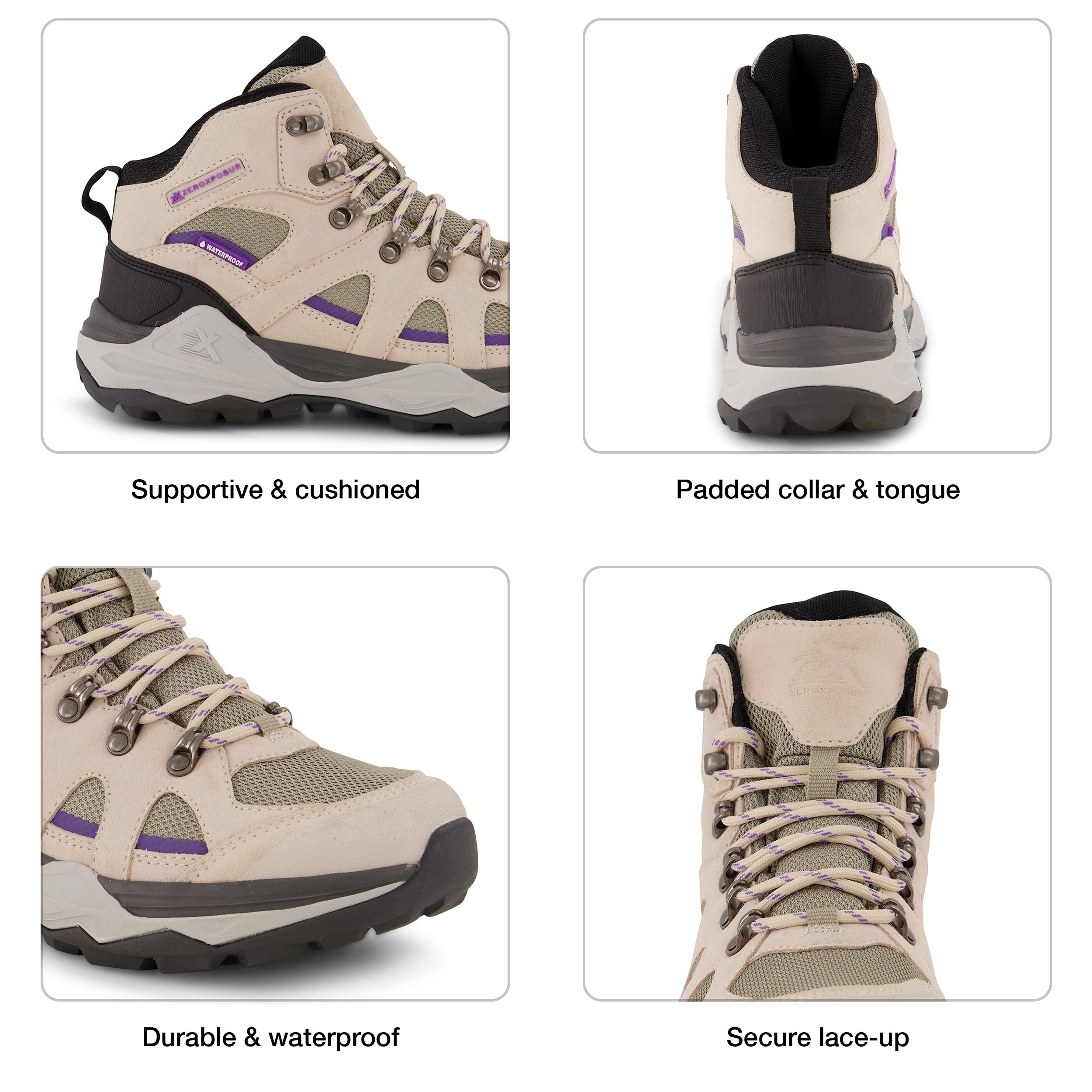 ZeroXposur Women's Colorado Mid Waterproof Hiking Boots - Waterproof Hiking Shoes for Women (Shell, 7.5)