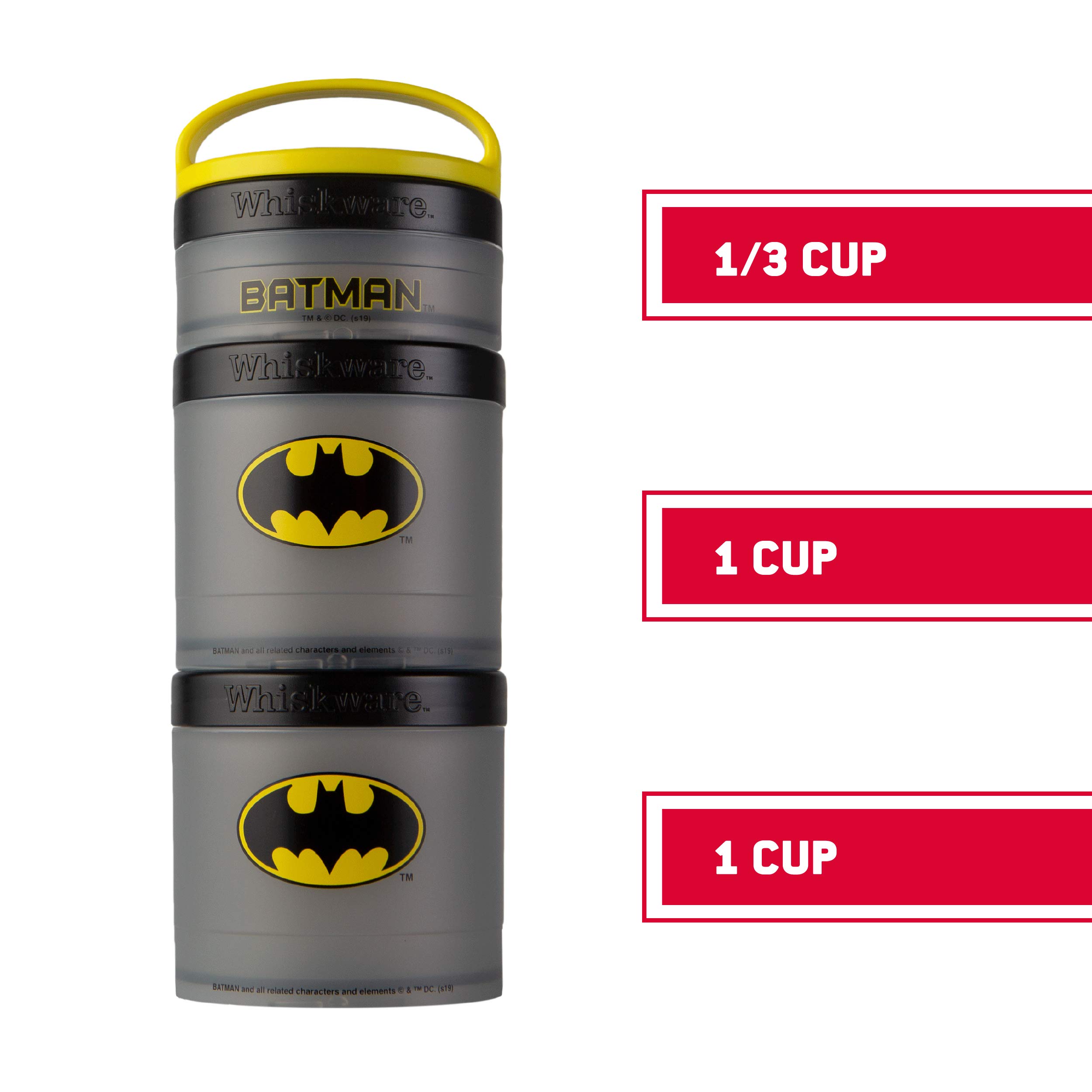 Whiskware Justice League Stackable Snack Containers for Kids and Toddlers, 3 Stackable Snack Cups for School or Travel, Wonder Woman Icon