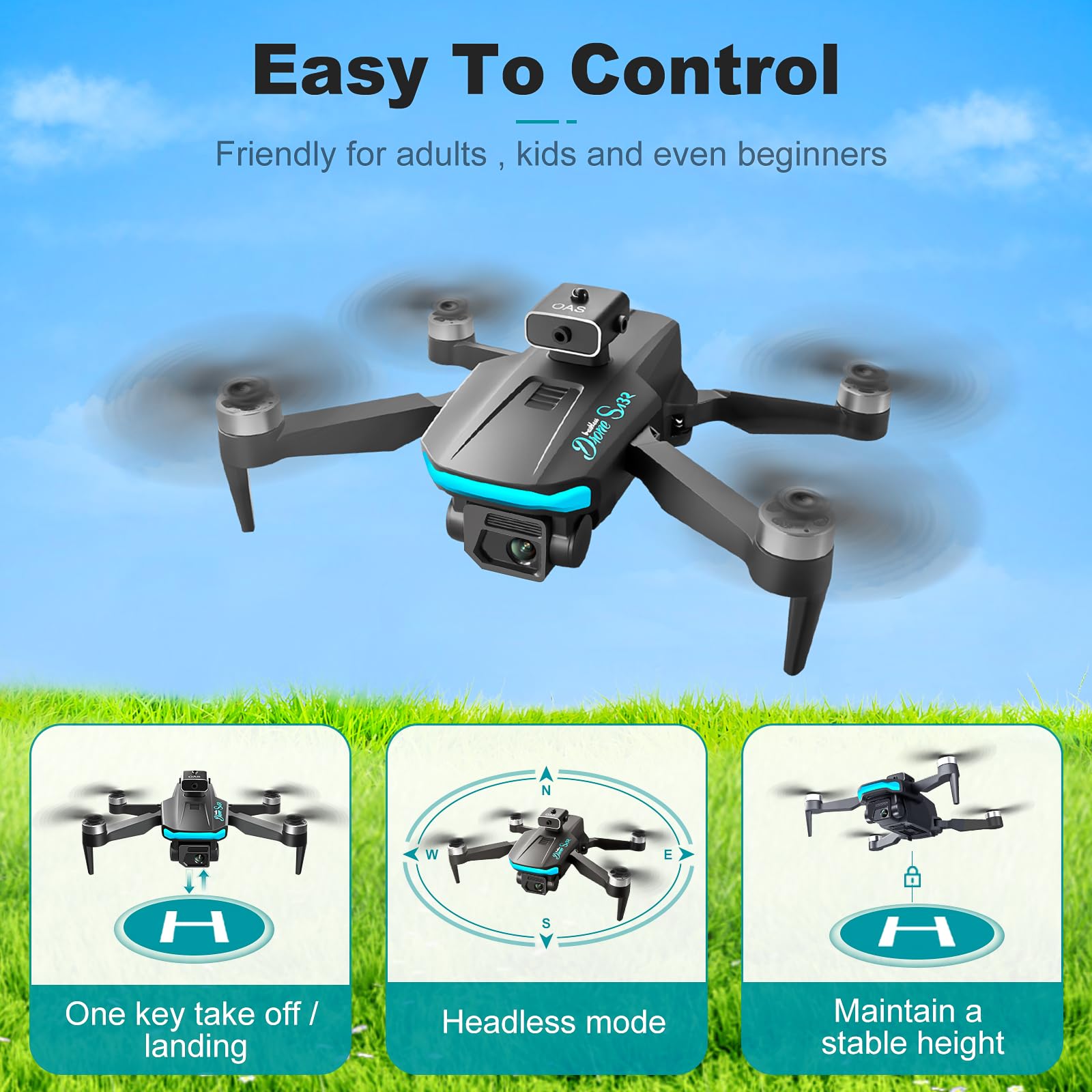 NUNUBE TOY Drone, Mini Drones with Camera, RC Drone for Adults, 2 Batteries Foldable Drone, FPV Drone for Beginners, 40 Mins Flight Time Quadcopter Profesional Video Drone for Kids