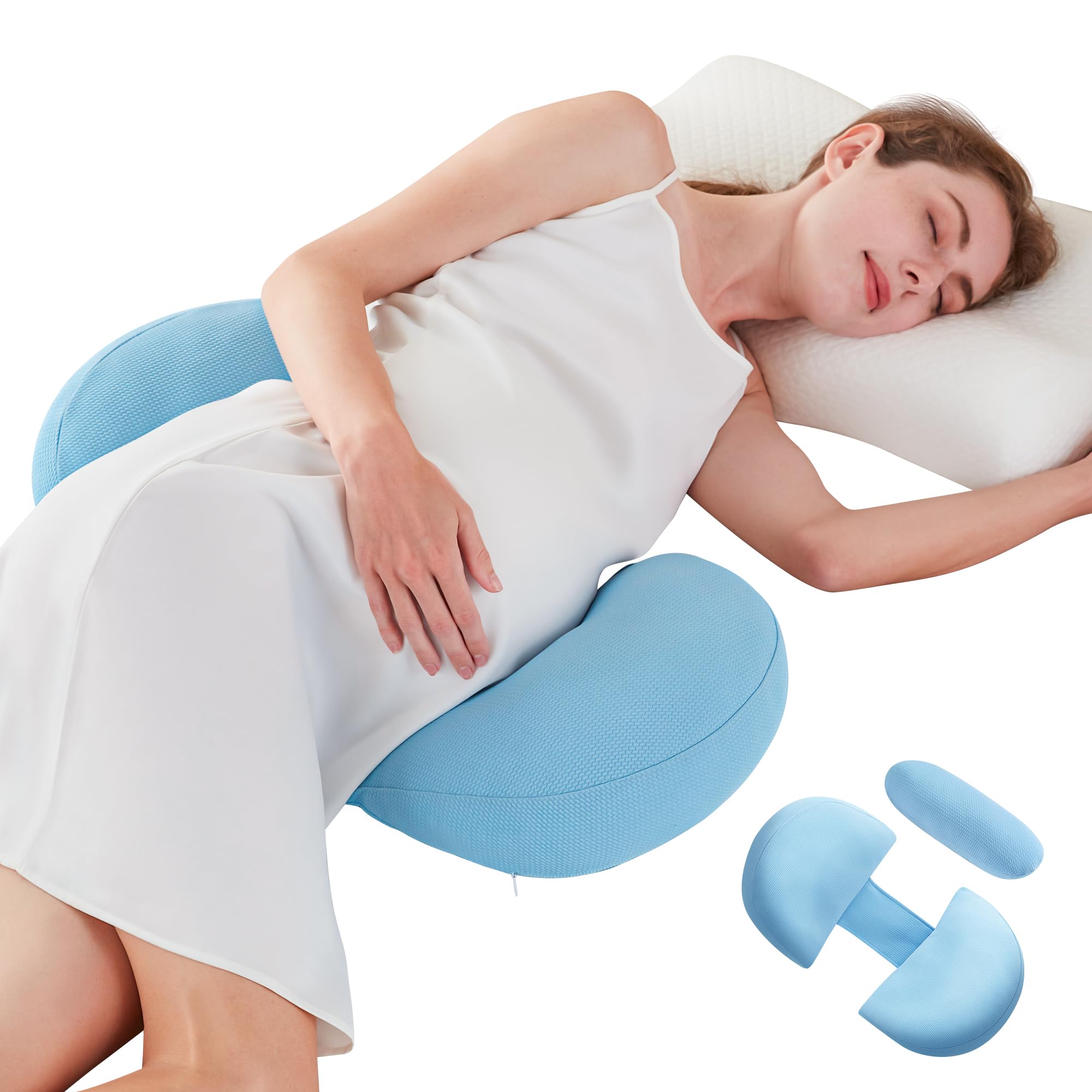 Pregnancy Pillows, Maternity Pillow Support for Backs, Hips, Legs, Belly, Soft Body Pillow for Pregnant Women with Detachable Pillow Cover(blue)