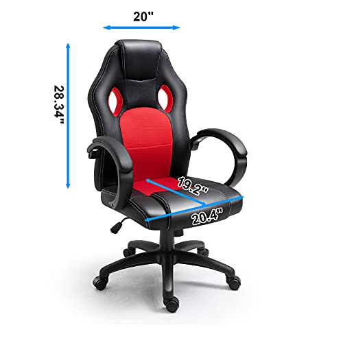 Polar Aurora Office Chair PU Leather Racing Style Computer Gaming Chairs Adjustable Swivel Desk Chair Red