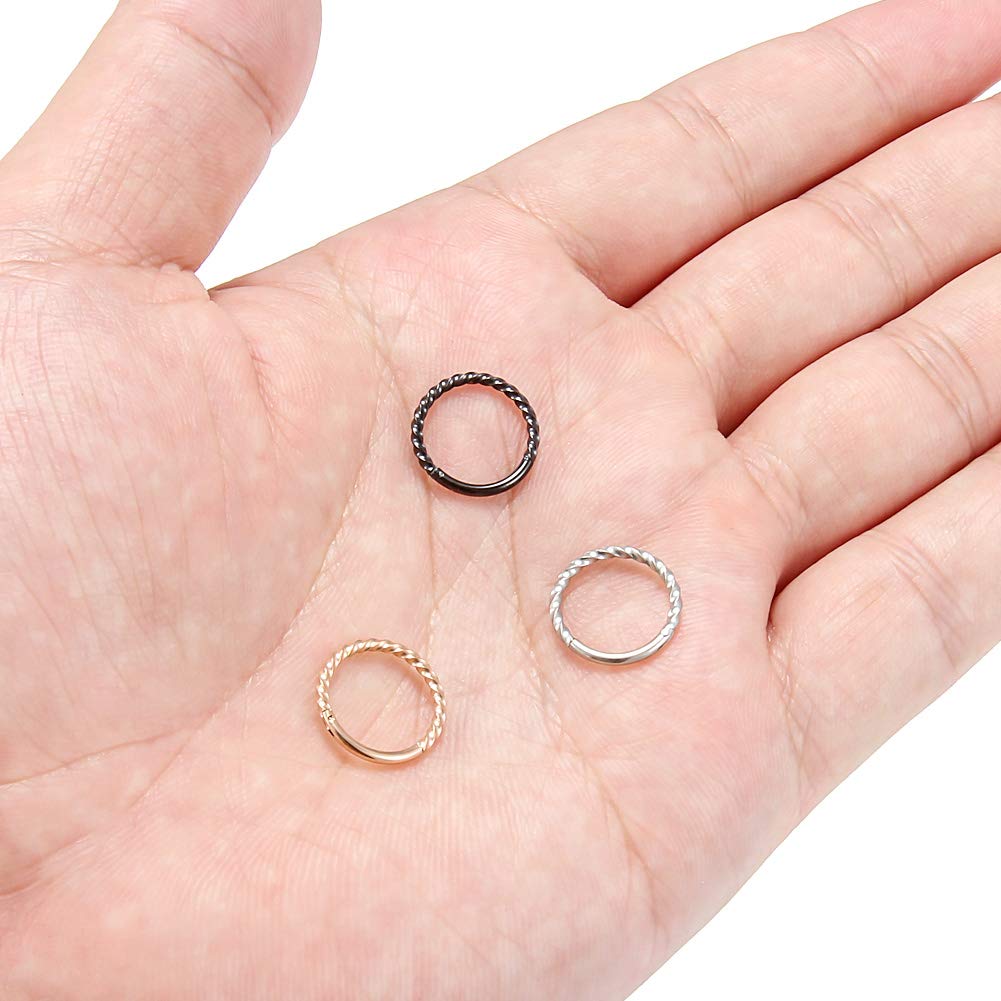 SCERRING 3PCS 16G Stainless Steel Hinged Clicker Segment Septum Nose Lip Ring Hoop Cartilage Tragus Sleeper Earrings Body Piercing Jewelry Braided 10mm Mix Color